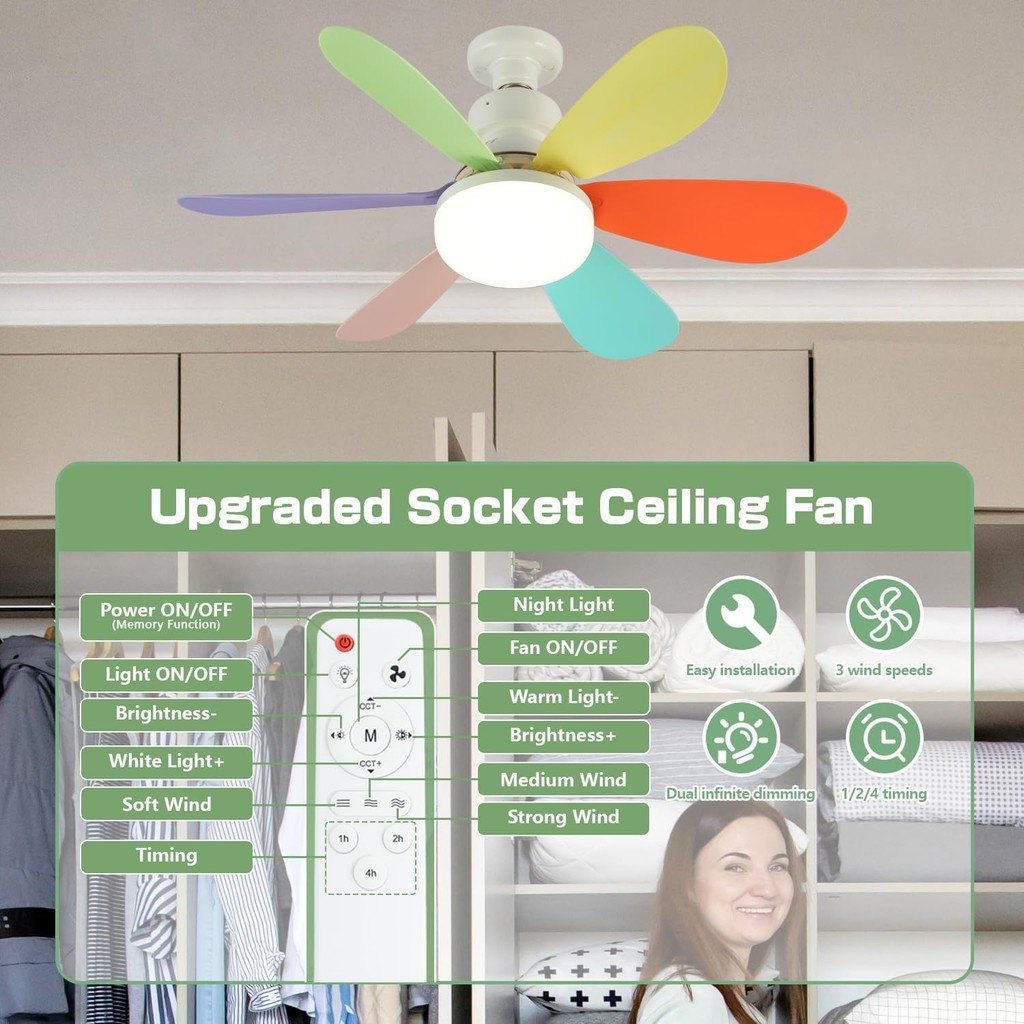 E27 Fan Light Ceiling Fan Lamp 3 Speeds Lighting Fan Small Ceiling Fan ...