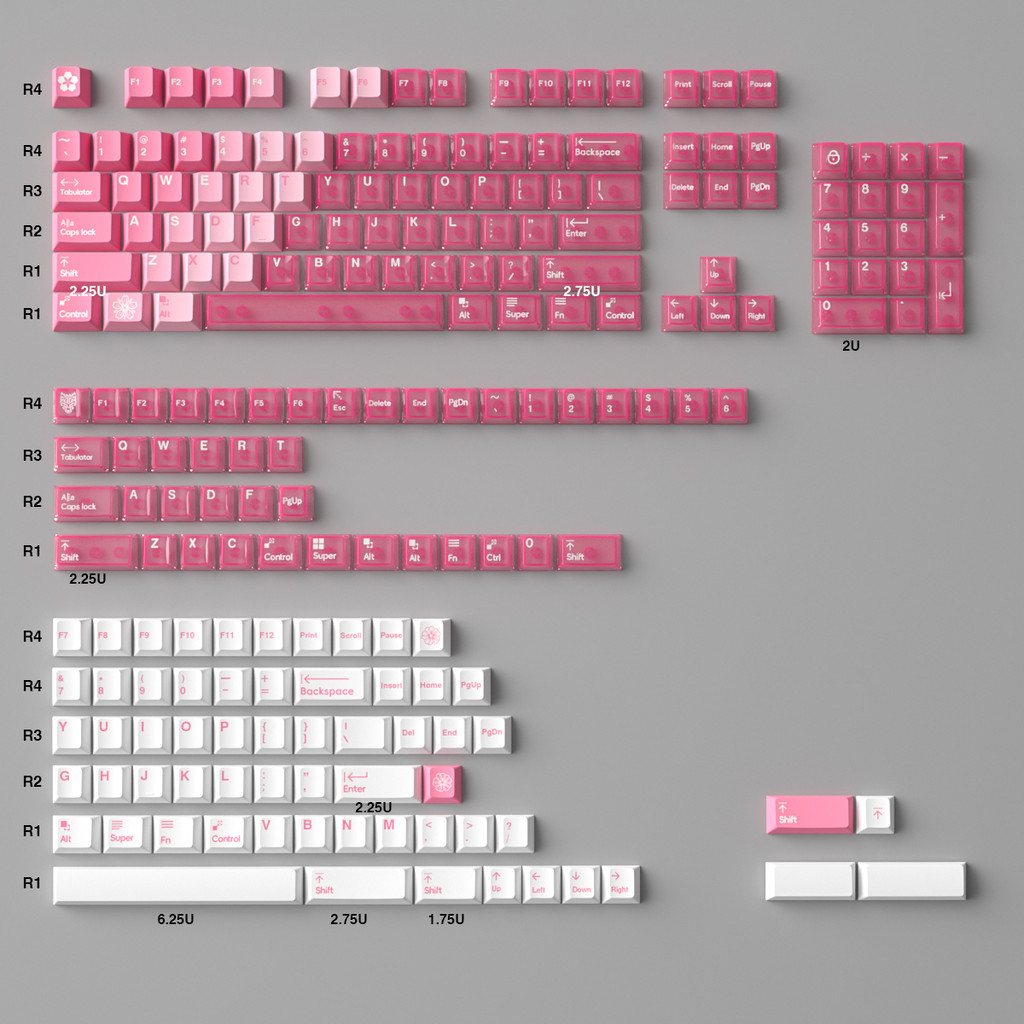 Gradient Pink Keycaps PBT+PC Light through Cherry profile Keycaps set ...