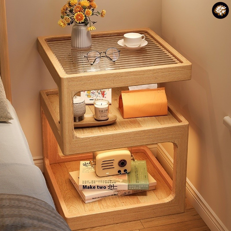 KAQ Bedside Cabinet Table All Solid Wood Drawer New Bedroom Multi-level ...