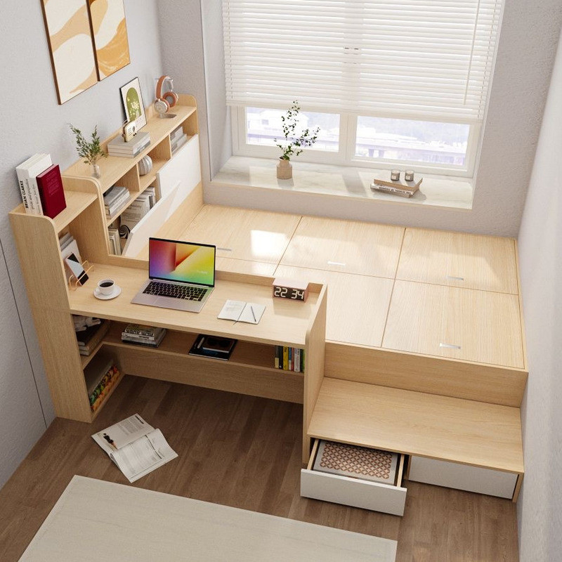 Bed Frame Space-Saving Tatami Bed Frame with Desk and Storage | Shopee ...