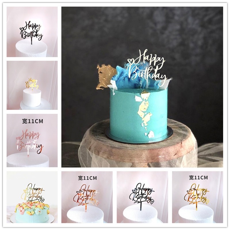 in stock Acrylic Cake Topper Golden Happy Birthday Cake Toppers For ...