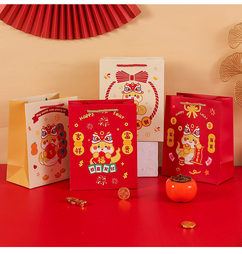 Chinese New Year Gift Bag/Paper Bag/2025 Year of the Snake Cartoon Red ...