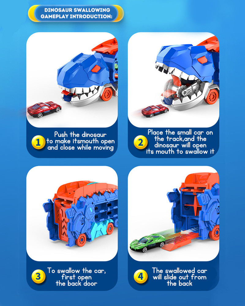 Dinosaur Truck Transforming Eating Cars Catapult Track Toy Sliding with ...