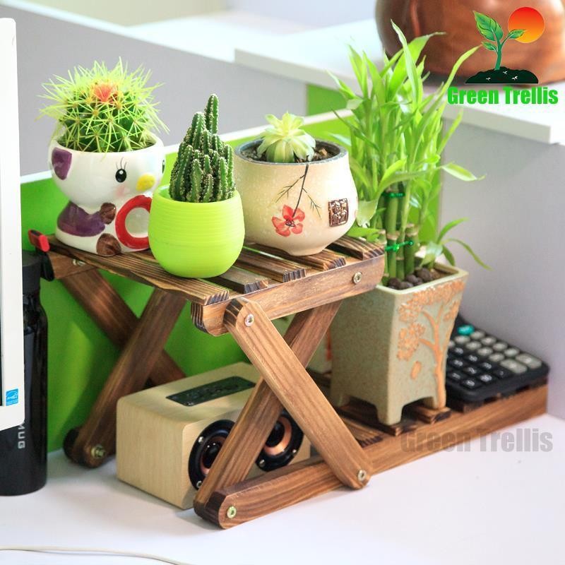 Solid Wood Office Desktop Small Flower Rack Corner Storage Rack Window ...