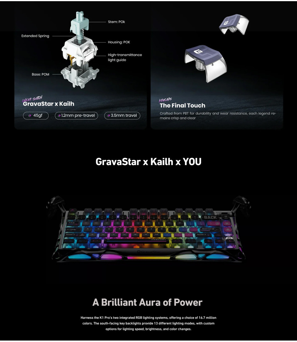GravaStar Mercury K1 Pro 75% Wireless Mechanical Gaming Keyboard ...