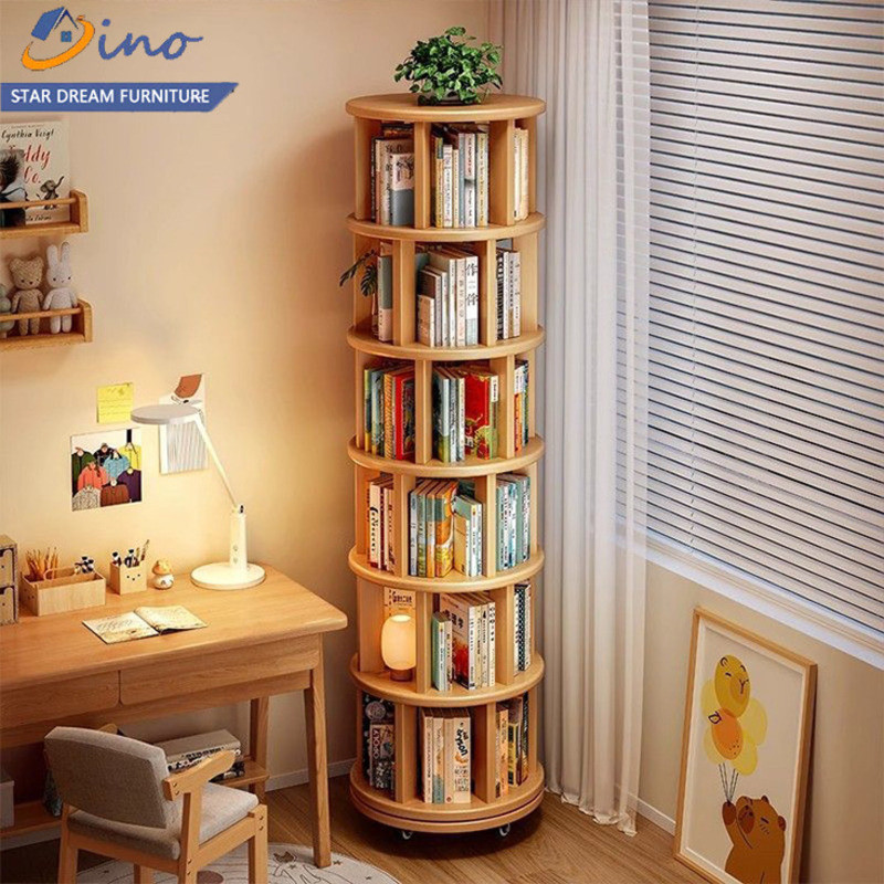 Solid Wood Rotating Bookshelf 360 Degree Bookshelf Storage Rack Ceig ...