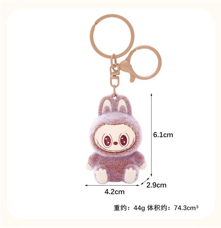 Cute Flocking Rabbit Labubu Keychain Cartoon Bunny Doll Plush Keyring ...