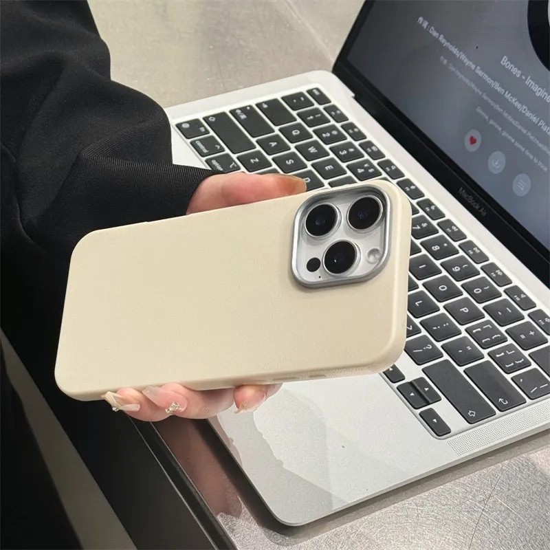 Luxury Solid Color Leather Texture Phone Case For iPhone 16 15 14 13 12 ...