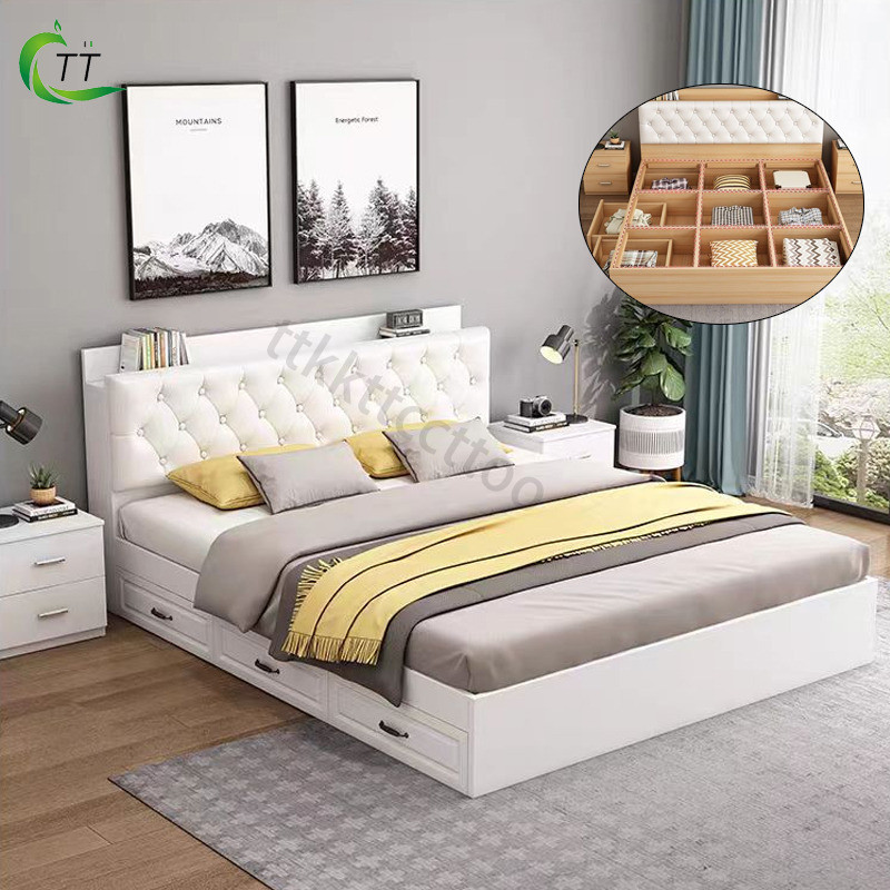 TTKK Bed Frame Modern Simple Solid Wood Light Luxury Tatami Double Bed ...