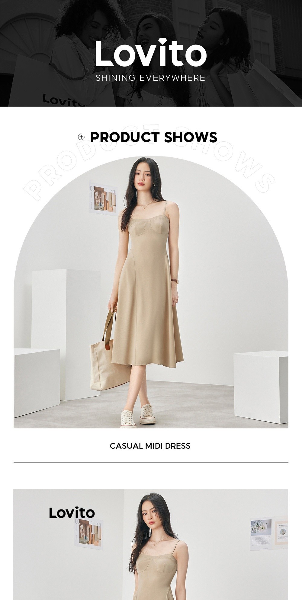 Lovito Casual Plain Draped Structural Line Tighten The Waist Dress for ...