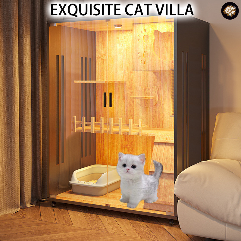KAQ Cat Villa Cage Household Nest Villa Closed Large Free Space Wooden ...