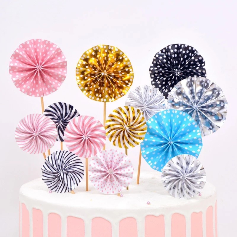 in stock 4Pcs/lot Mini Paper Fan Cake Topper Gold Sun Flower Cupcake ...