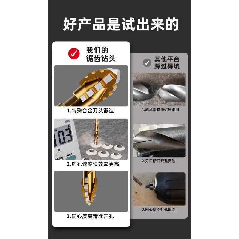 Four-edged serrated eccentric drill bit for ceramic tile drilling and ...