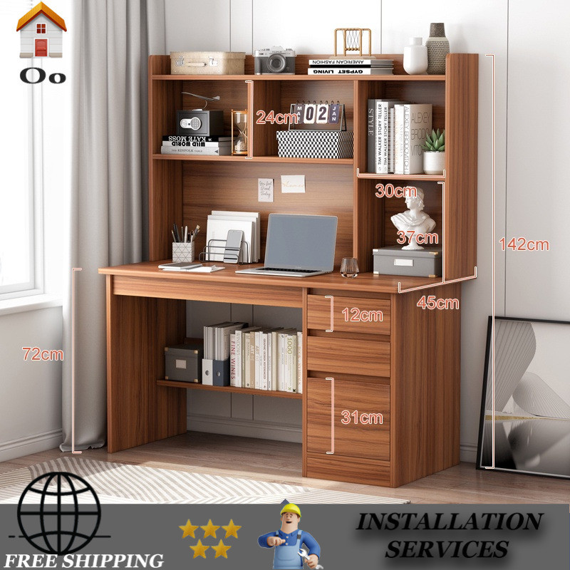 YUAN Computer Table Desk Bookcase Integrated Desk with Bookshelf ...