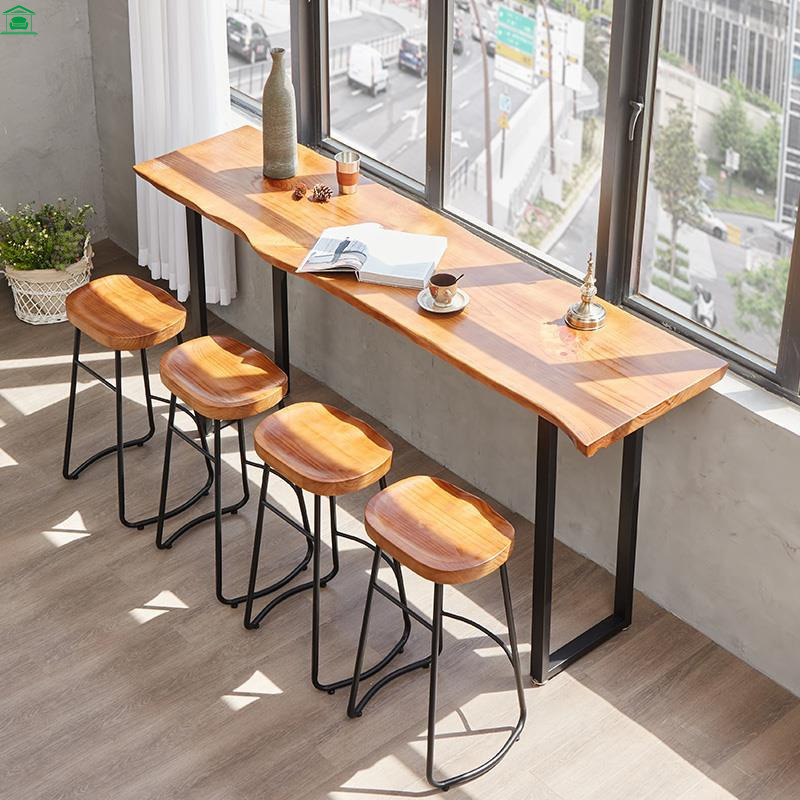 AC Bar Table Dining Table Home Simple Solid Wood Long Table Against The ...