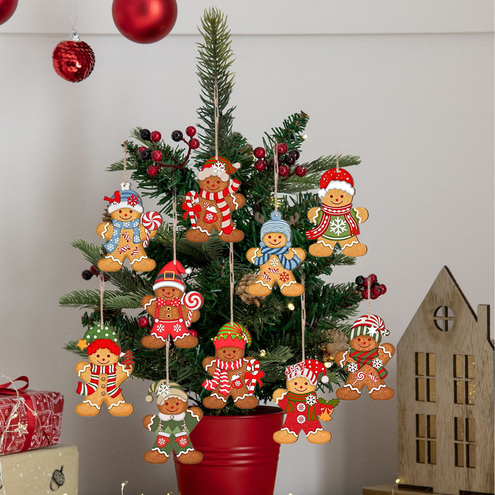 Christmas Gingerbread Man Wooden Pendant with Rope - Xmas Tree Hanging ...