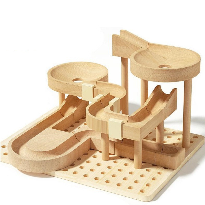 Piece Wooden Marble Run Blocks For Kids STEM Learning Construction Toy ...