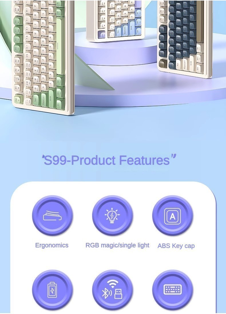 AULA S99 RGB Wireless 2.4G Bluetooth Wired Three-mode Keyboard ...