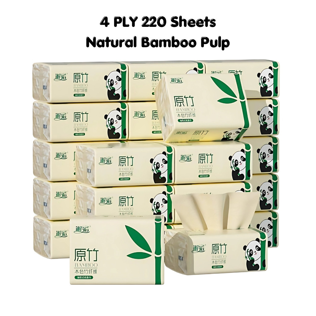 SG READY STOCK 220 Sheets Natural Bamboo Pulp Thickened 4PLY Tissue ...