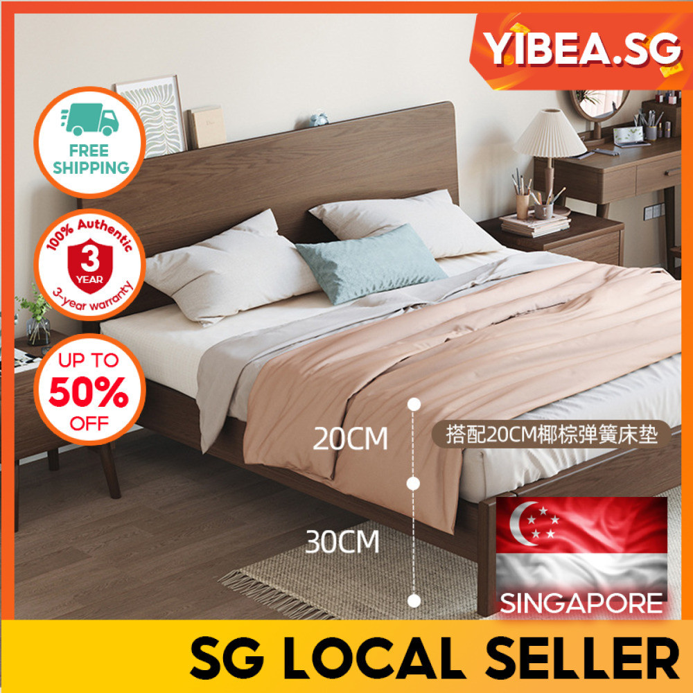 Solid Wood Bed 1.8m Double Bed Single Bed Bed Frame | Shopee Singapore
