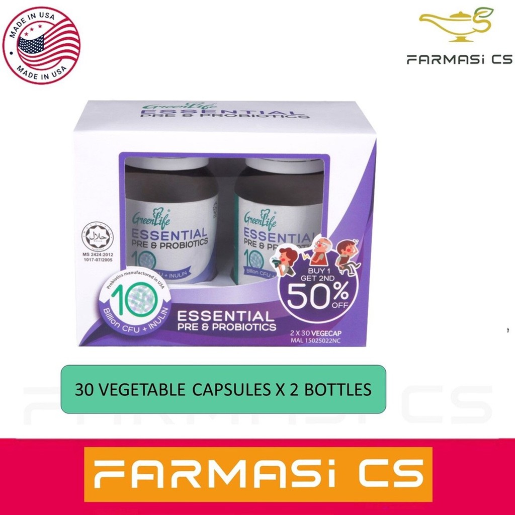GreenLife Essential Pre & Probiotics 30 Vegecaps Capsules x 2 Bottles ...
