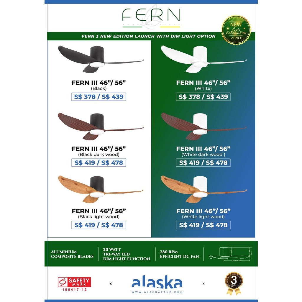 [Feeling Of Wood] ALASKA Fern/Fern3 / eFern Smart Wifi Ceiling Fan 46/ ...