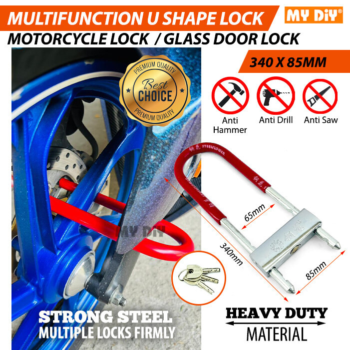 HEAVY DUTY U LOCK FORK LOCK MOTORCYCLE LOCK GLASS DOOR LOCK / KUNCI ...