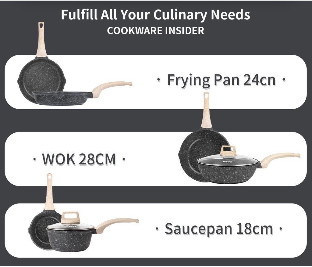 Inssa 7PCS Maifan Stone Non Stick Coating Cookware Sets 24cm Fry Pan ...