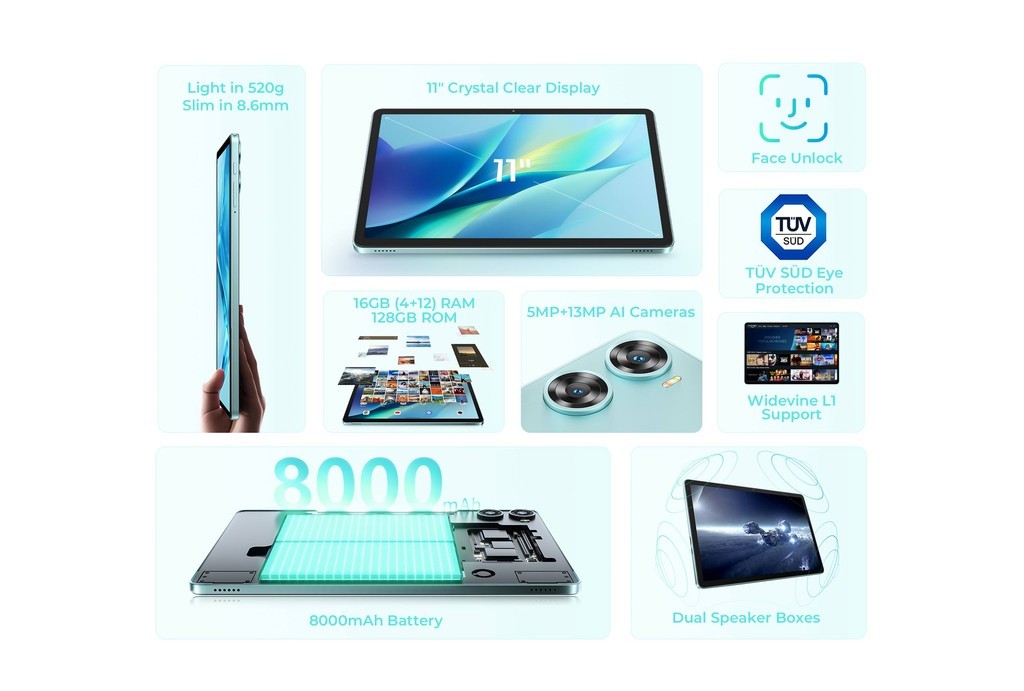 OUKITEL OT9 Android 14 16GB+128GB 11inch Crystal Display TÜV SÜD ...