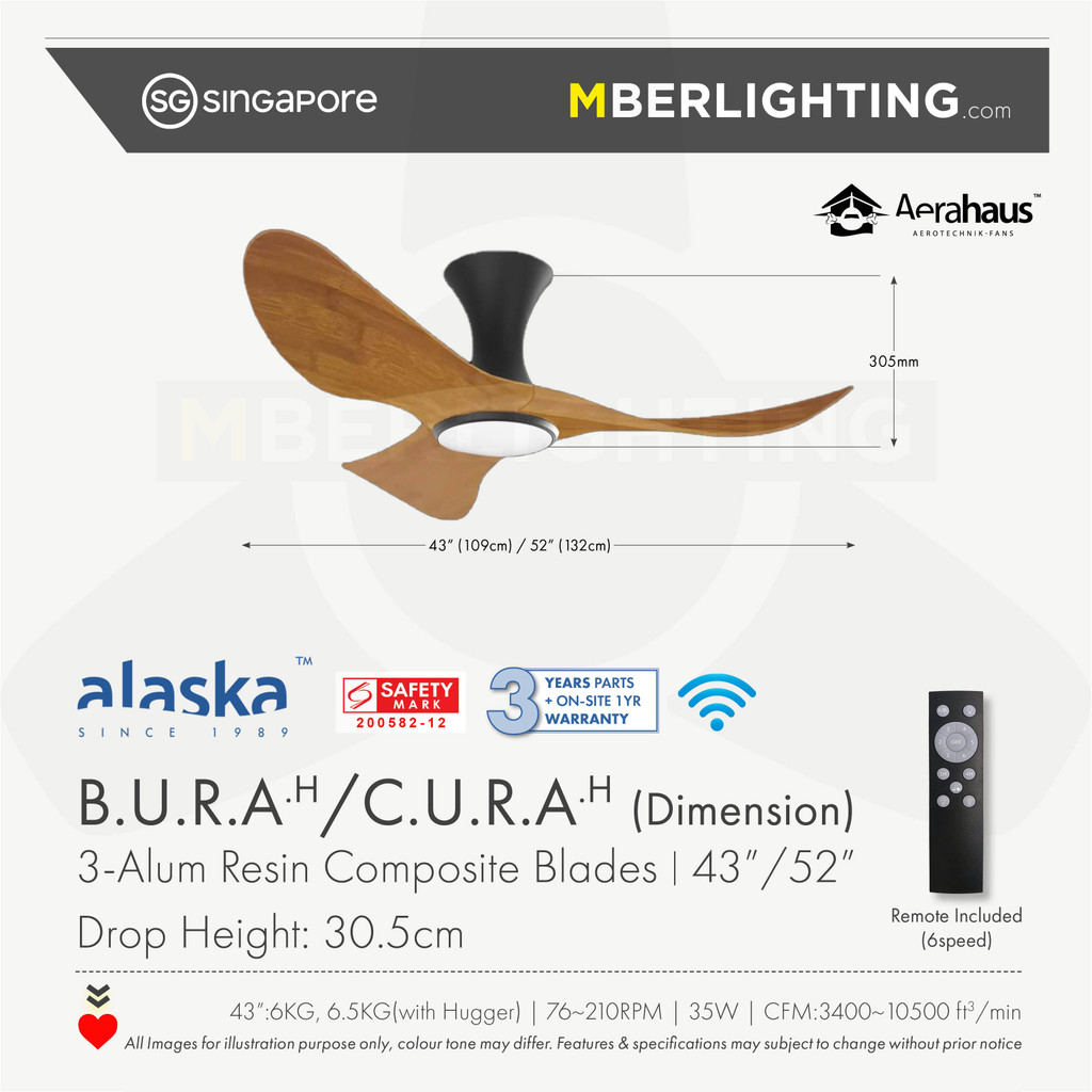 [Real reviews]ALASKA BuraH / CuraH Designer Ceiling Fan 43/52" with ...