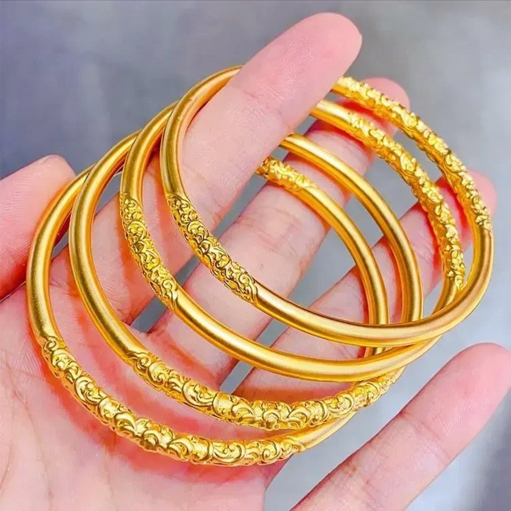 Medieval Style Frosted Golden Bauhinia Curly Grass Pattern Bracelet ...
