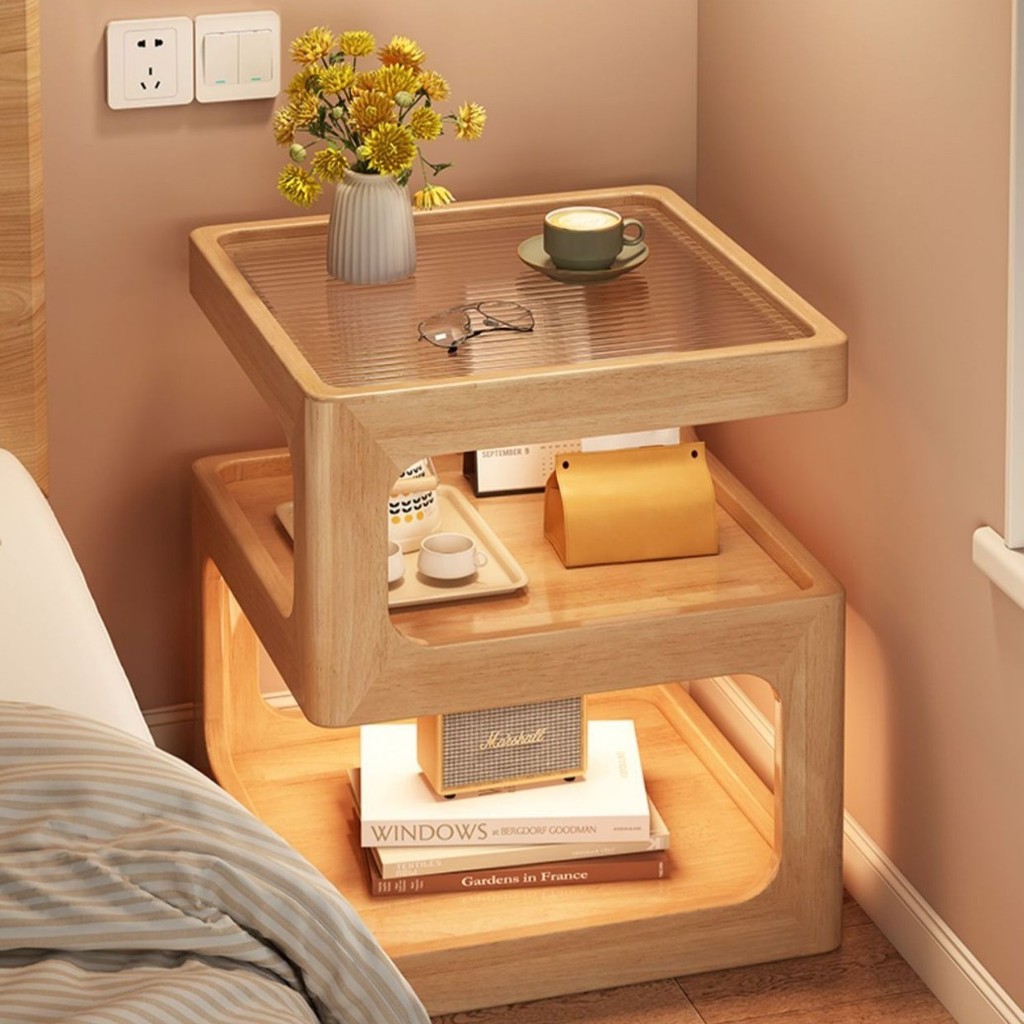 Bedside shelf made entirely of solid wood for bedroom, new bedside ...