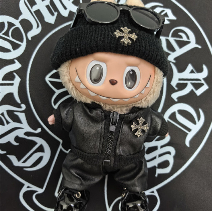 LABUBU V1/V2 17cm Plush Doll Pendant Trendy Cool Leather Jacket Set ...