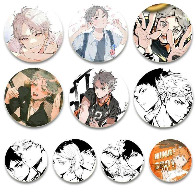 Anime Haikyuu!! HD Print Brooches Round Gift Pins Shoyo Hinata Tobio ...