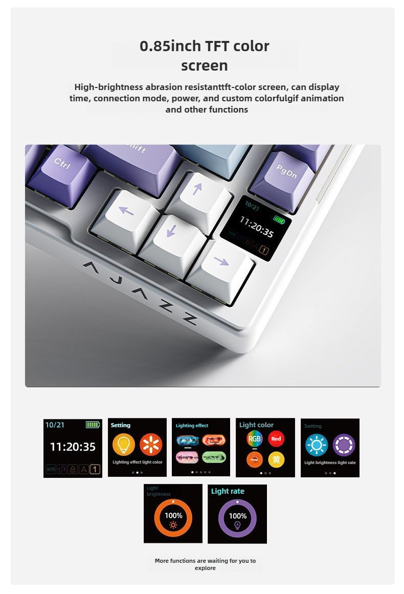 Ajazz AKS075 Alice Mechanical Keyboard Tri-mode with Display and Konb ...