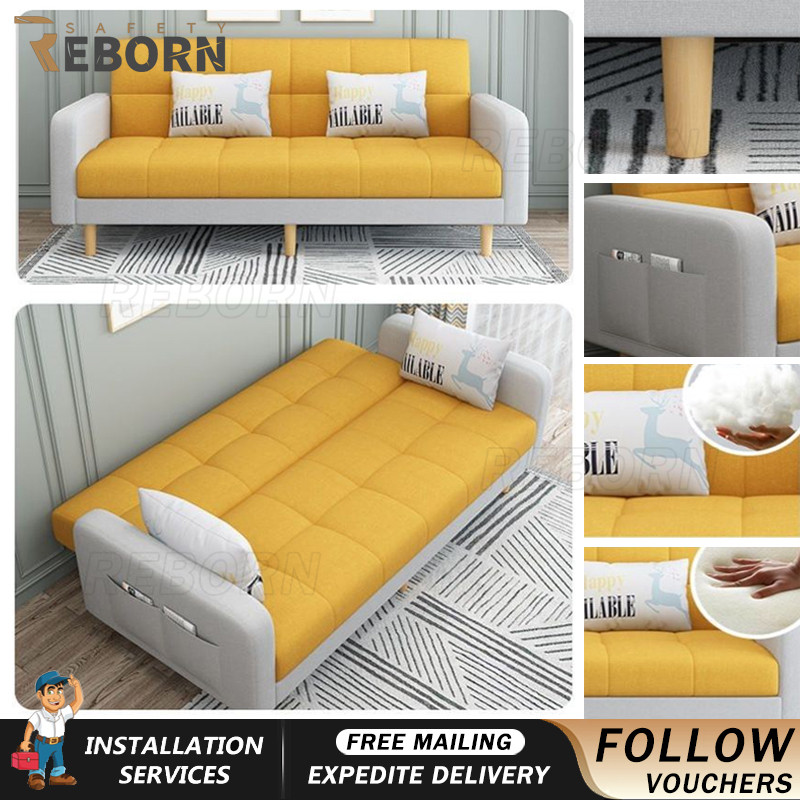 REB Foldable Sofa Bed Multi-functional Foldable Solid Wood Lazy Sofa ...