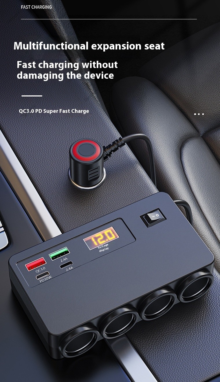 120W 4-in-1 Car Fast Charger 2USB3.0+2PD Multifunctional Expansion ...