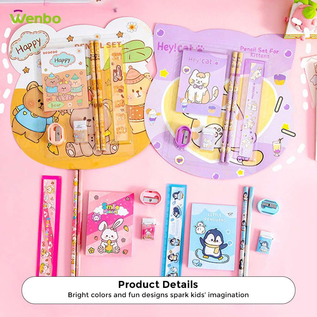 Wenbo Stationery Cartoon Set Cute Six Piece Kit For Kindergarten And ...