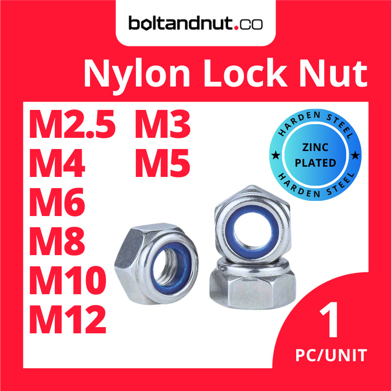 Nylon Lock Nut DIN985 | Zinc Plating | M3 M4 M5 M6 M8 M10 M12 | Nyloc ...
