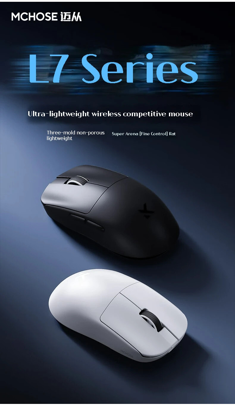 MCHOSE L7 Wireless Mouse Tri-mode 2.4G BT PAW3395 8K Rechargable Portable Customized Lightweight ...