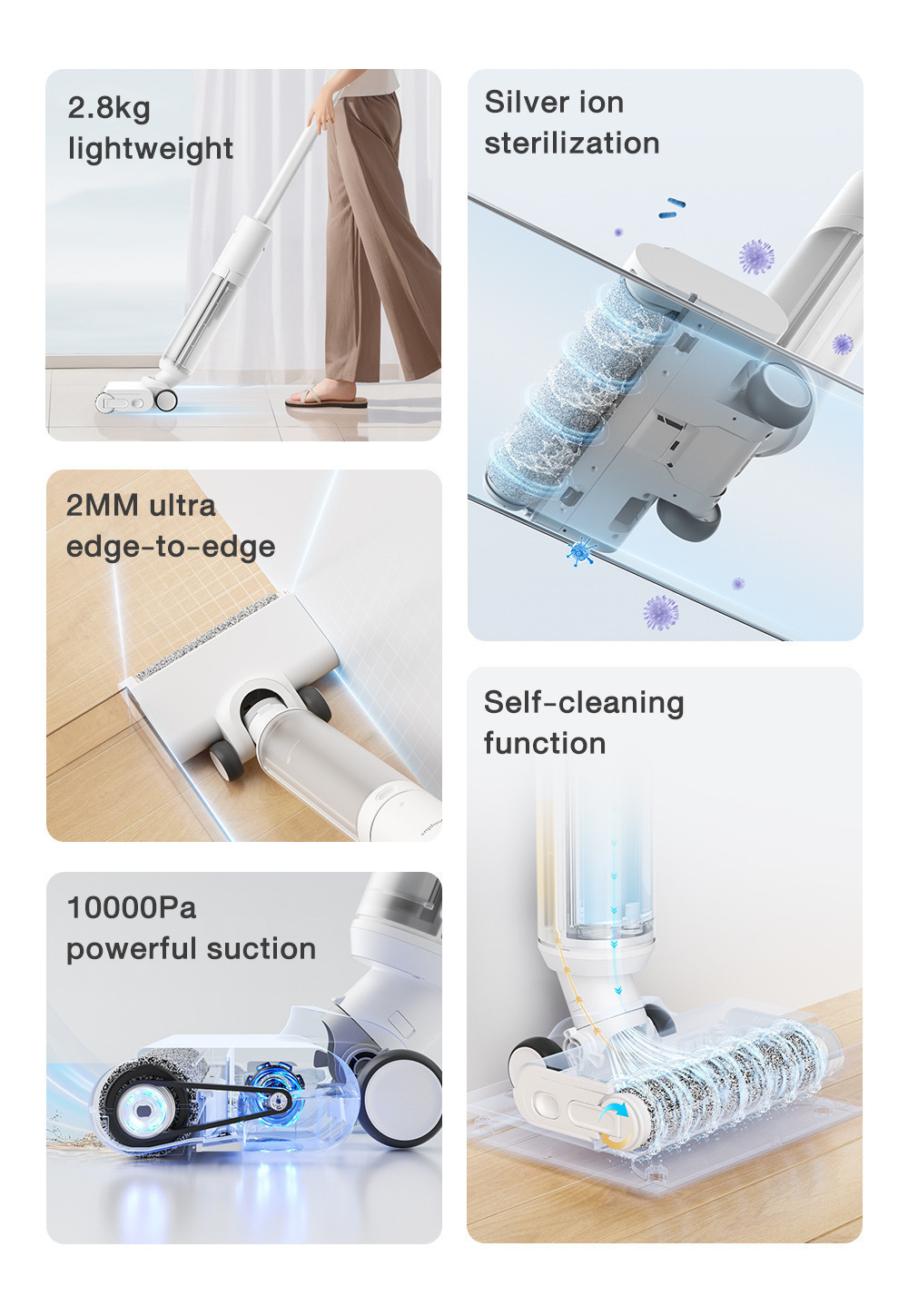 Simplus Kit Floor Washer丨2.8kg丨Tangle-Free Roller Brush丨99.99% Bacteria ...