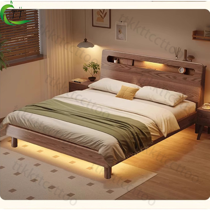 All Solid Wood Bed Modern Simple Master Bedroom Double Bed 1.5 Meters ...
