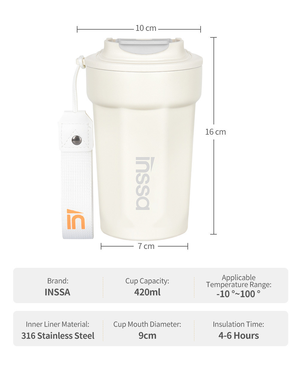 INSSA 420ML Thermos Cup 316 Stainless Steel Double-Layers BWBH001 ...