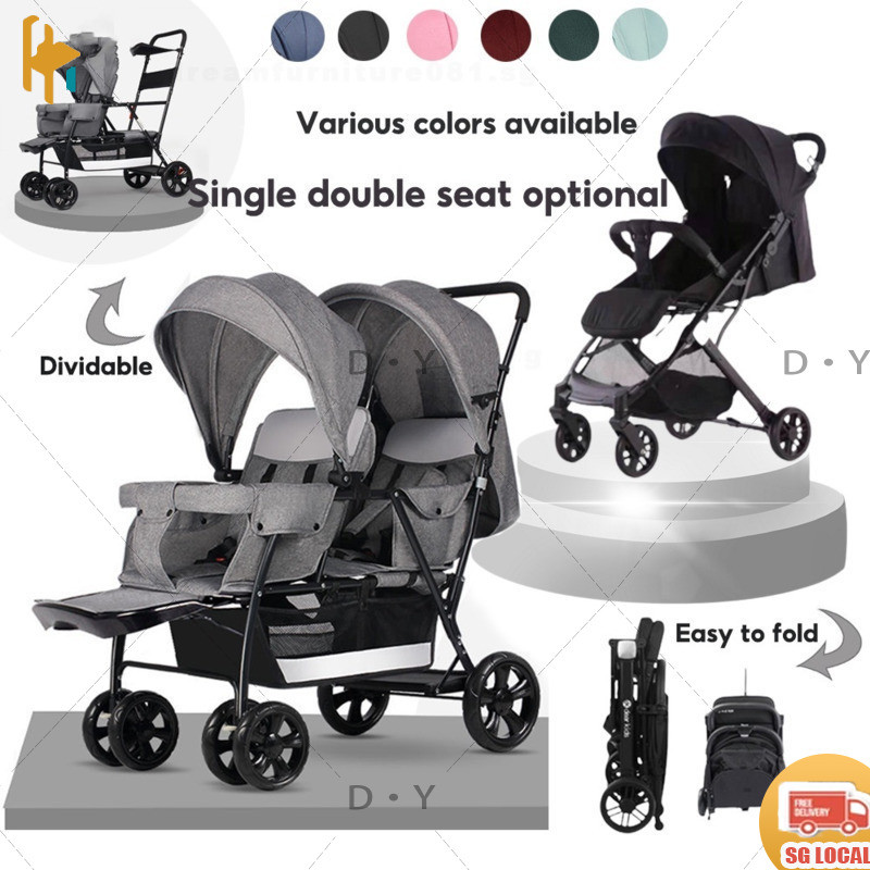 ZX Twin Can Sit Lie Detachable Double Stroller Lightweight Adjustable ...