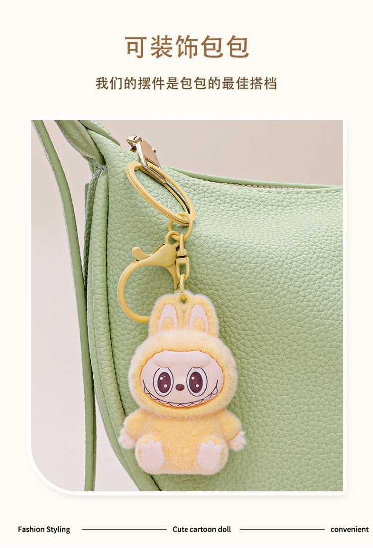 Cute Flocking Rabbit Labubu Keychain Cartoon Bunny Doll Plush Keyring ...