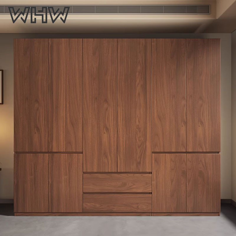 Wardrobe Solid Wood Home Bedroom Walnut Color Custom Segmented Storage ...