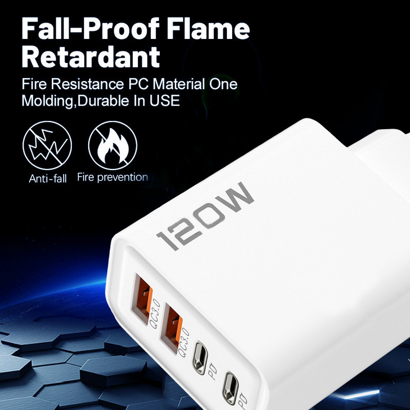 4-IN-1 120W USB-A USB-C Charger Block - EU US UK Wall Charger Plug with ...