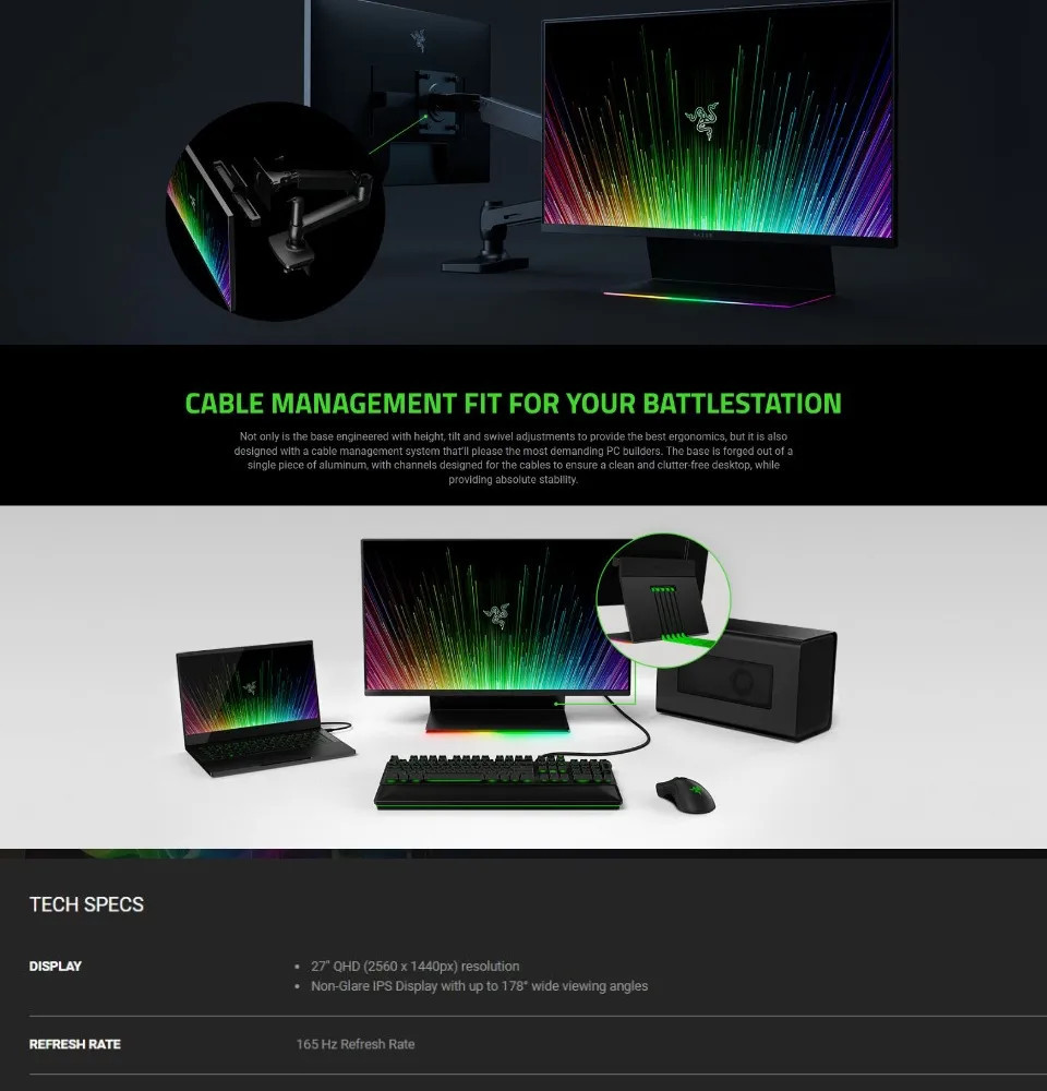 Razer Raptor 27 - 1440P, 27" QHD (2560 x 1440px), 165 Hz Gaming Monitor ...