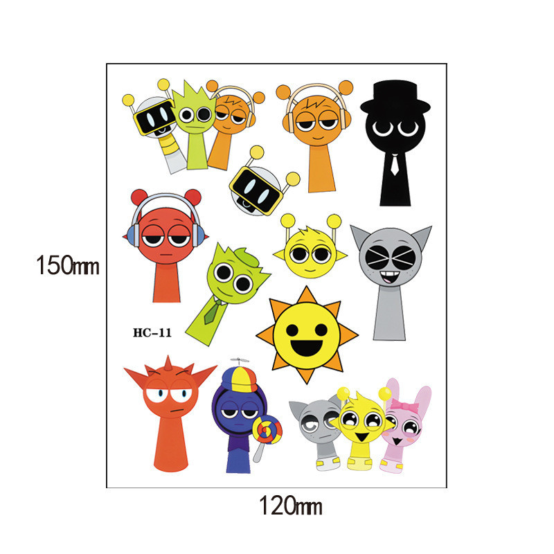 4 PCS Sprunki Incredibox Stickers Temporary Tattoo Children Party ...