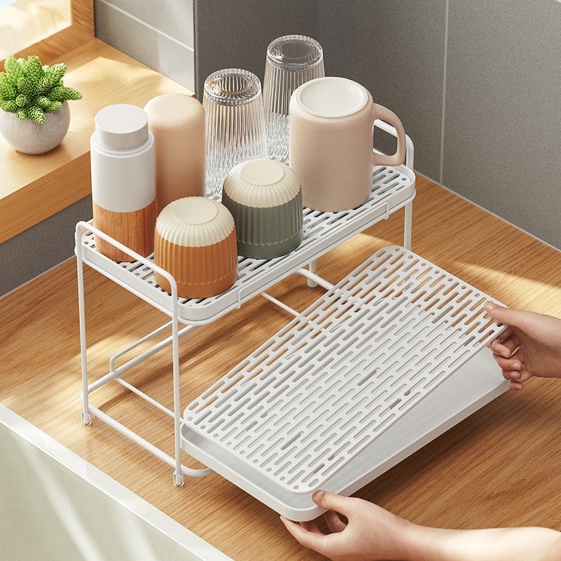 Double Layer Cup Rack Mug Holder Cup Storage Rack Coffee Glass Drainer ...